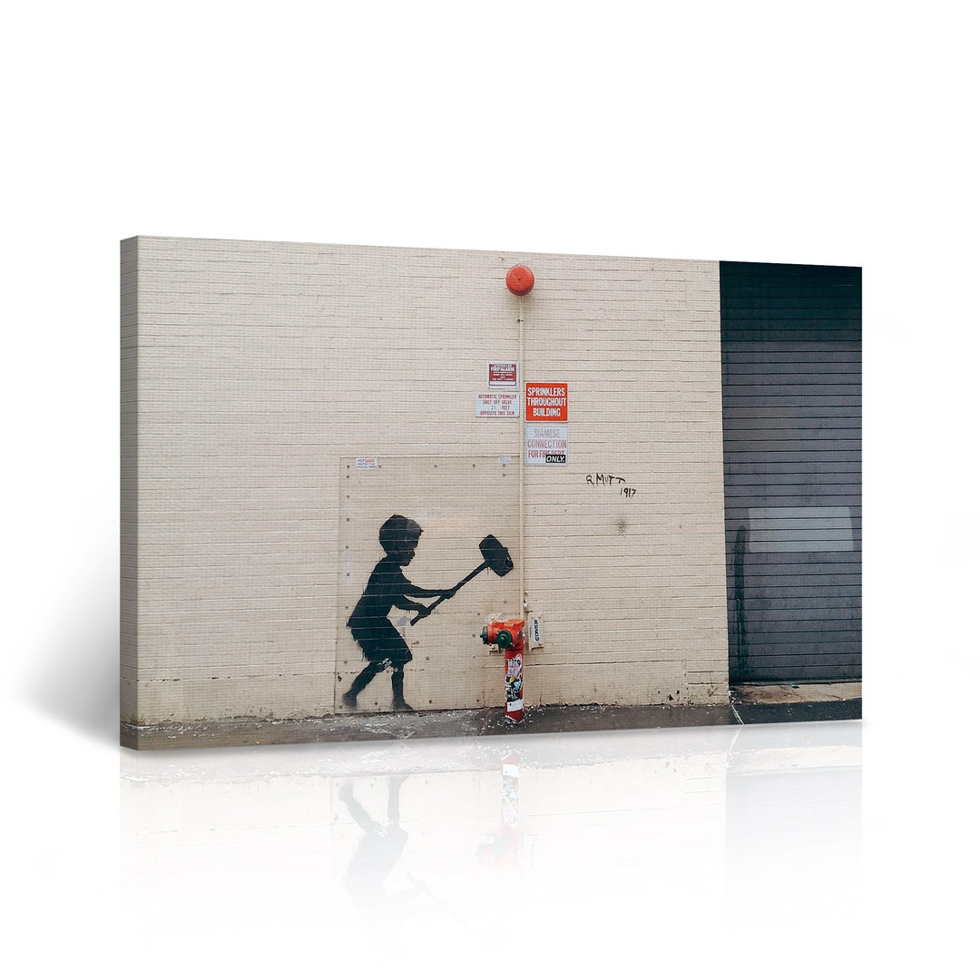 Banksy Canvas Wall Art Hammer Boy From Manhattan Graffiti Artwork Wall ...