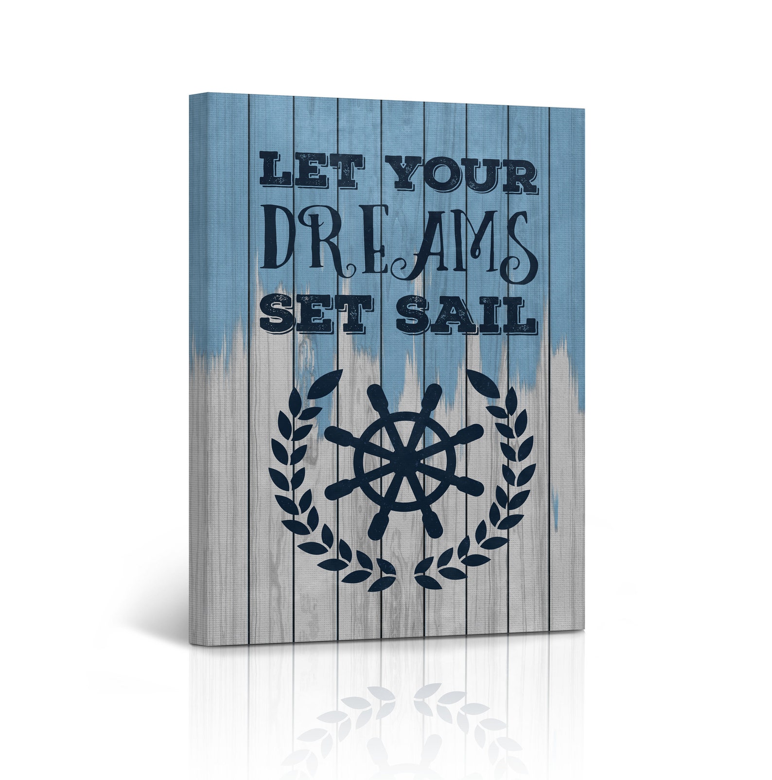 Anchor Ship Wheel and Quote Illustration Blue White Wooden | Etsy