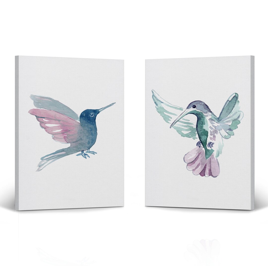 Cute Flying Birds Watercolor Wall Art Nursery Decor 2 Panel Canvas ...