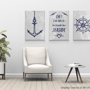 Anchor Ship Wheel Ocean Quote Navy Blue Illustration White Coastal ...