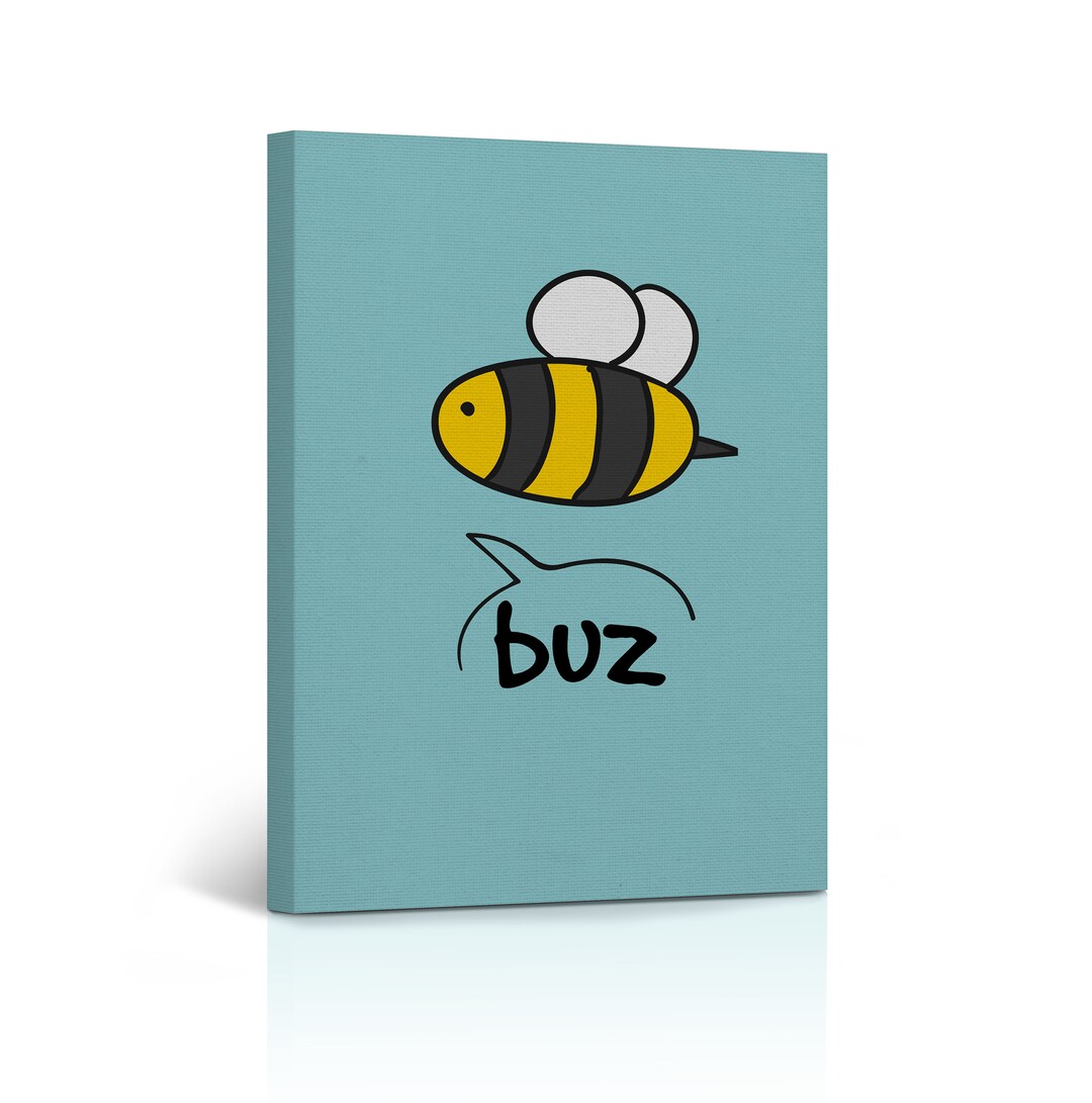 Cute Bee and Animal Sound Nursery Decor Wall Art Blue Background CANVAS ...