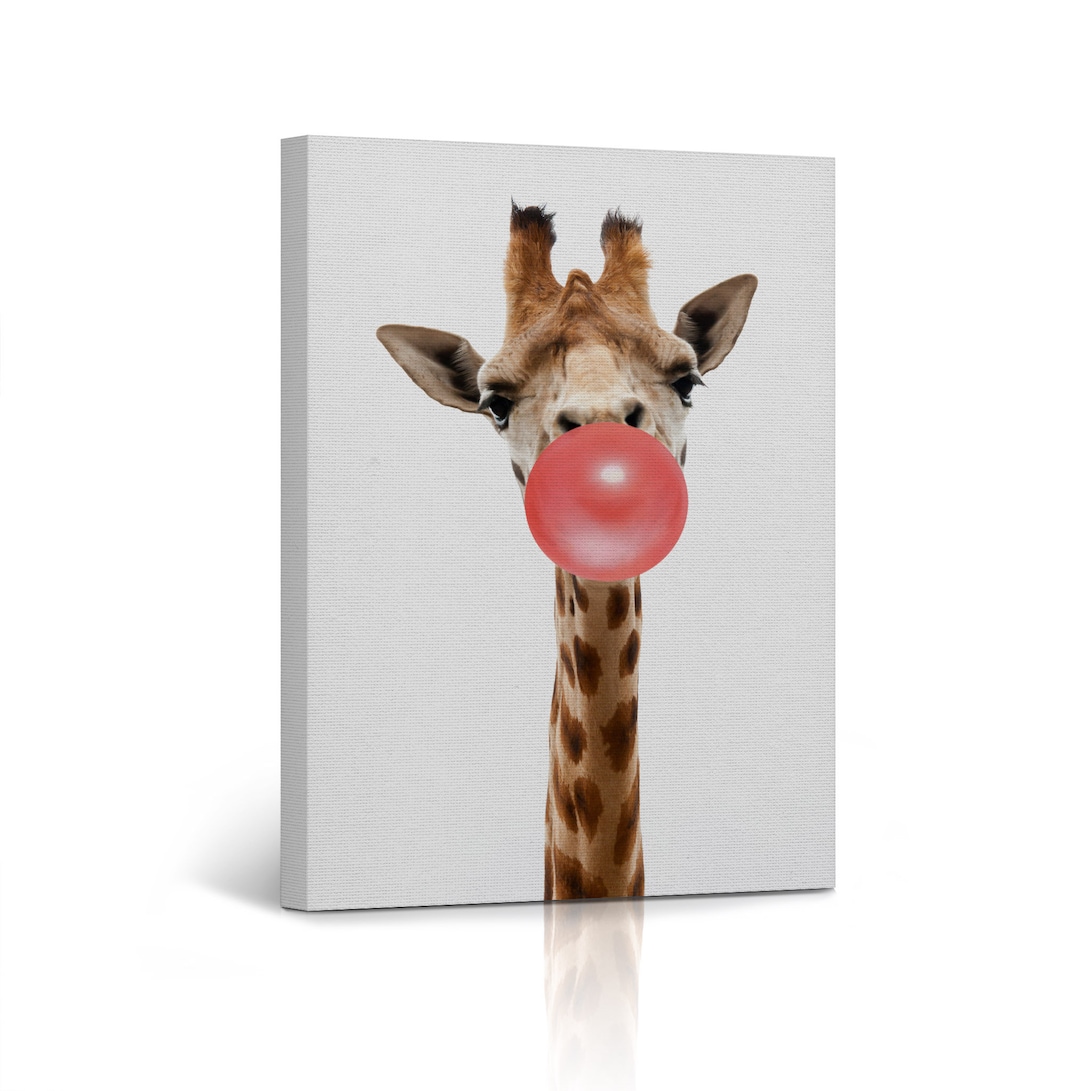 Giraffe Blowing Red Bubble Gum Pop Art Animal Canvas Wall Art Print for ...