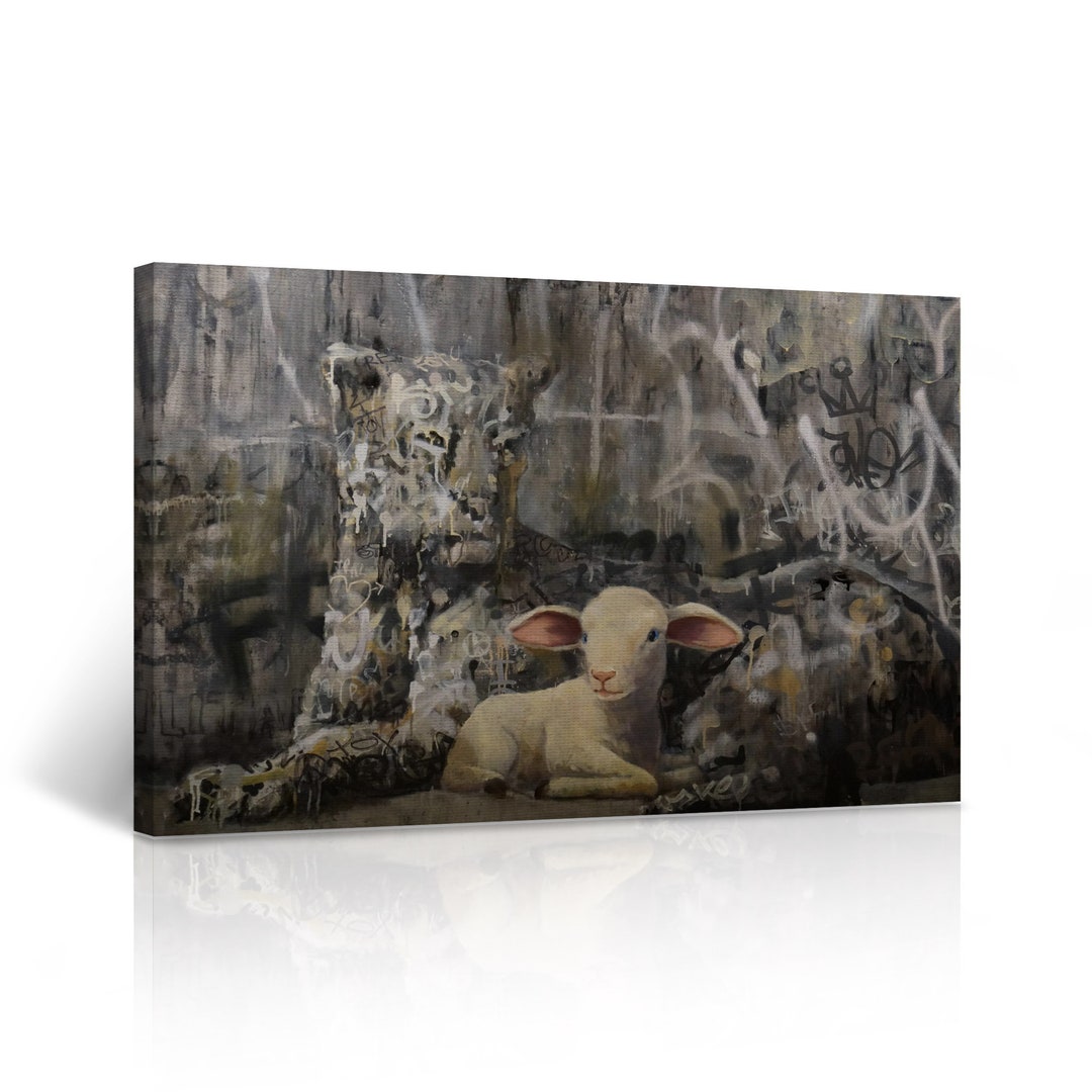 Banksy Canvas Wall Art Leopard With Sheep Street Art Painting Mural ...
