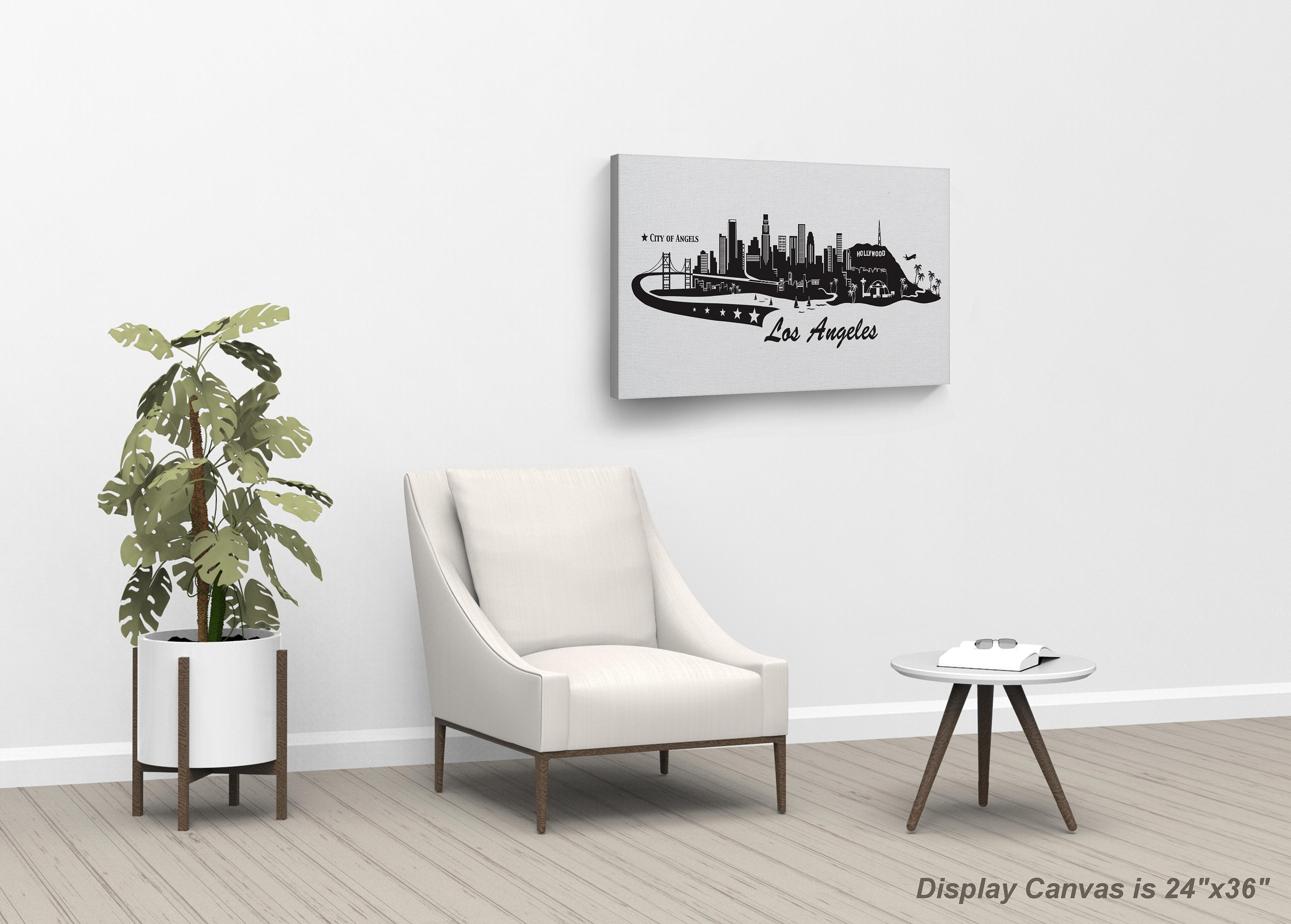 Los Angeles Skyline Wall Art Black LA White Background Canvas Print ...