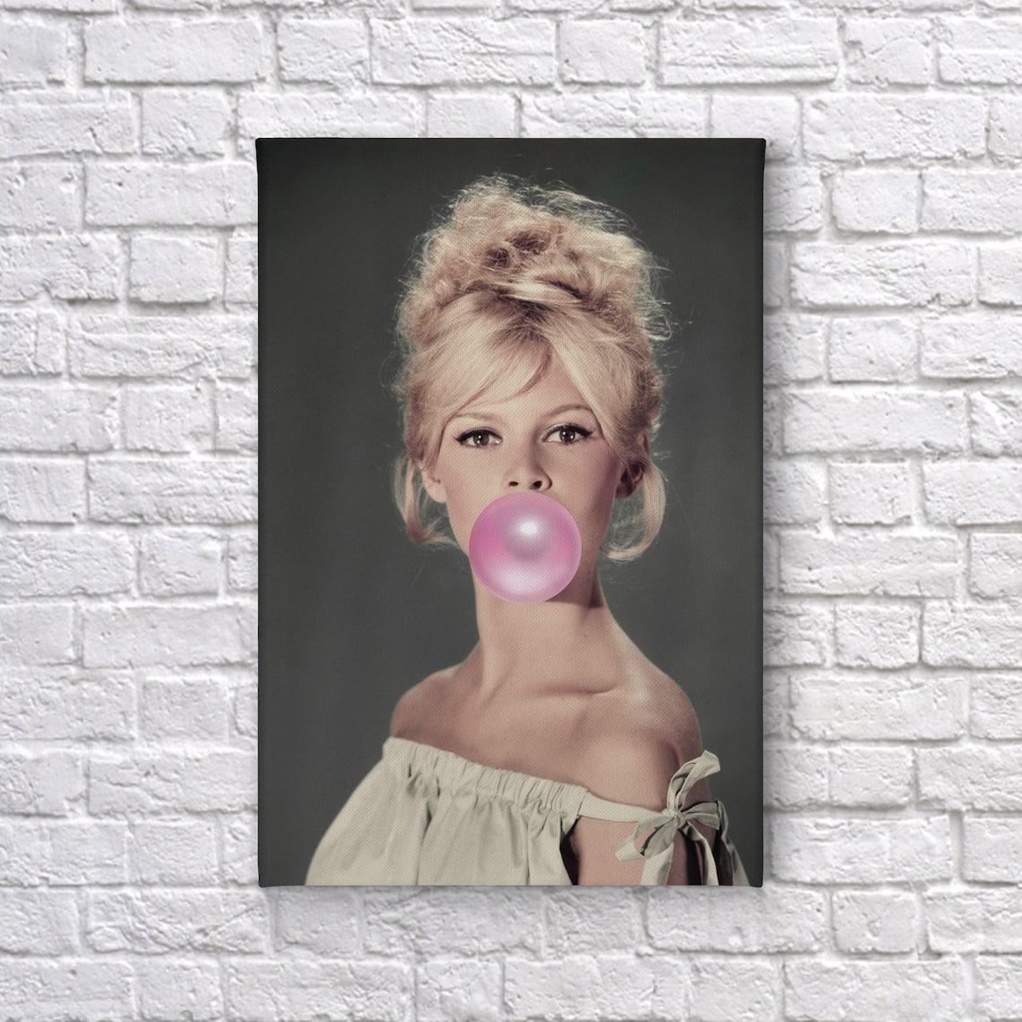Brigitte Bardot Pink Bubble Gum Chewing Gum Colored Portrait - Etsy