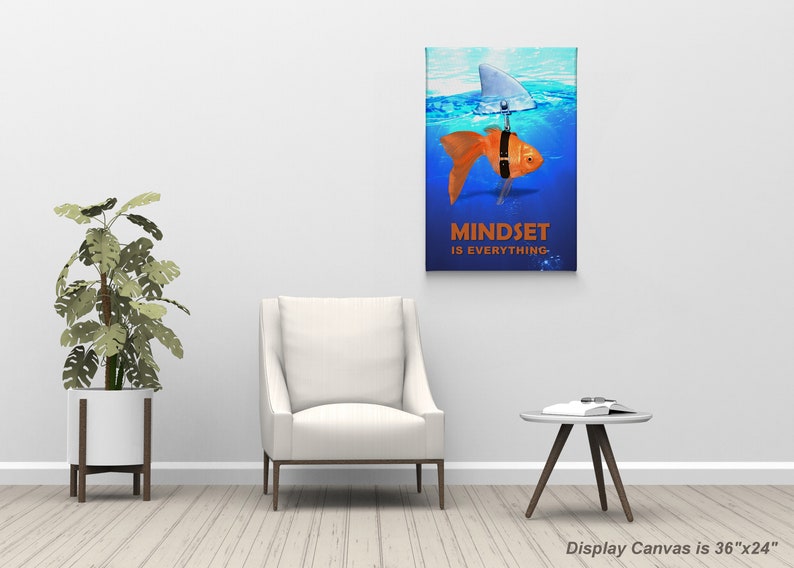 Mindset is Everything Office Decor Canvas Print Orange Quote Goldfish ...