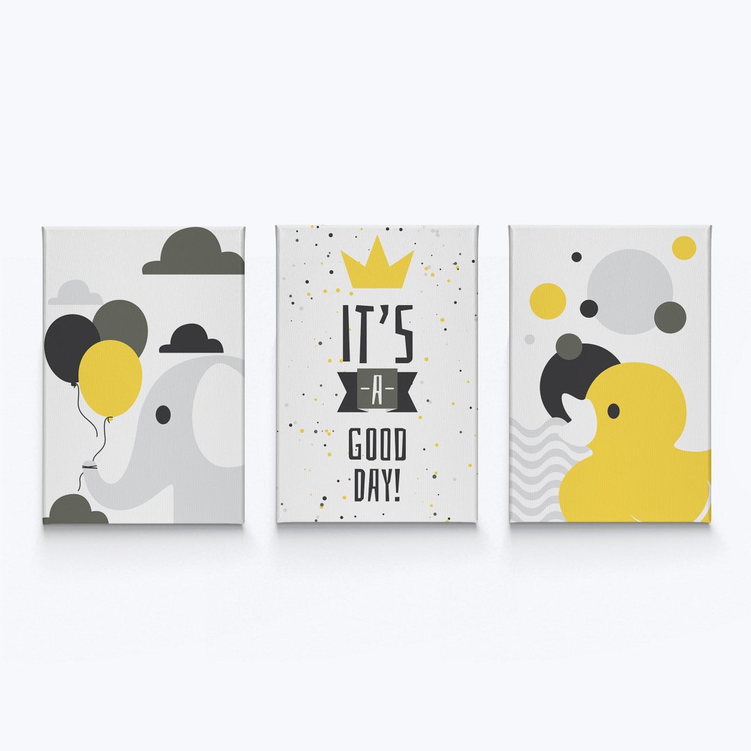 Elephant Chick Motivational Wall Art Nursery Decor 3 Panel Canvas Print ...