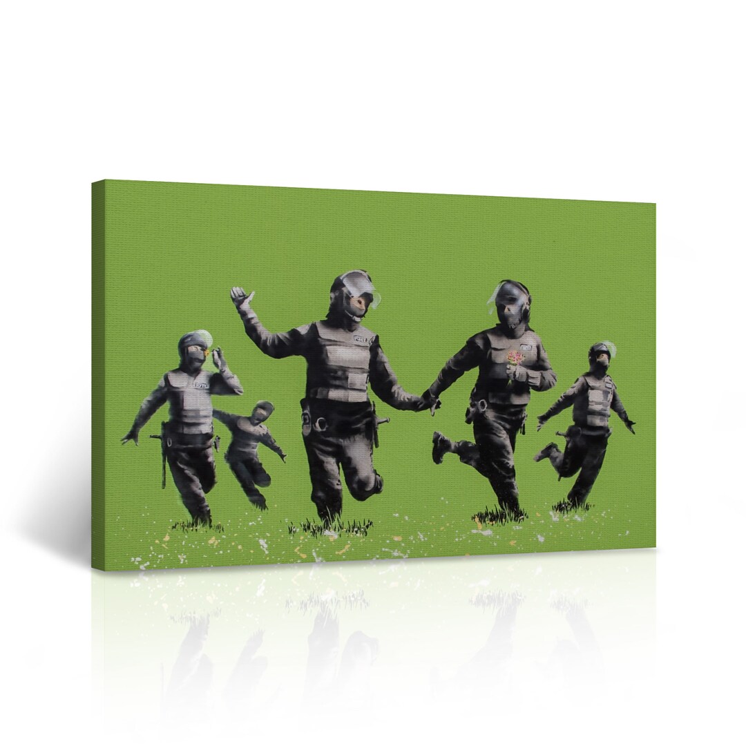 Banksy Canvas Wall Art Riot Police in the Field Graffiti Artwork Wall ...