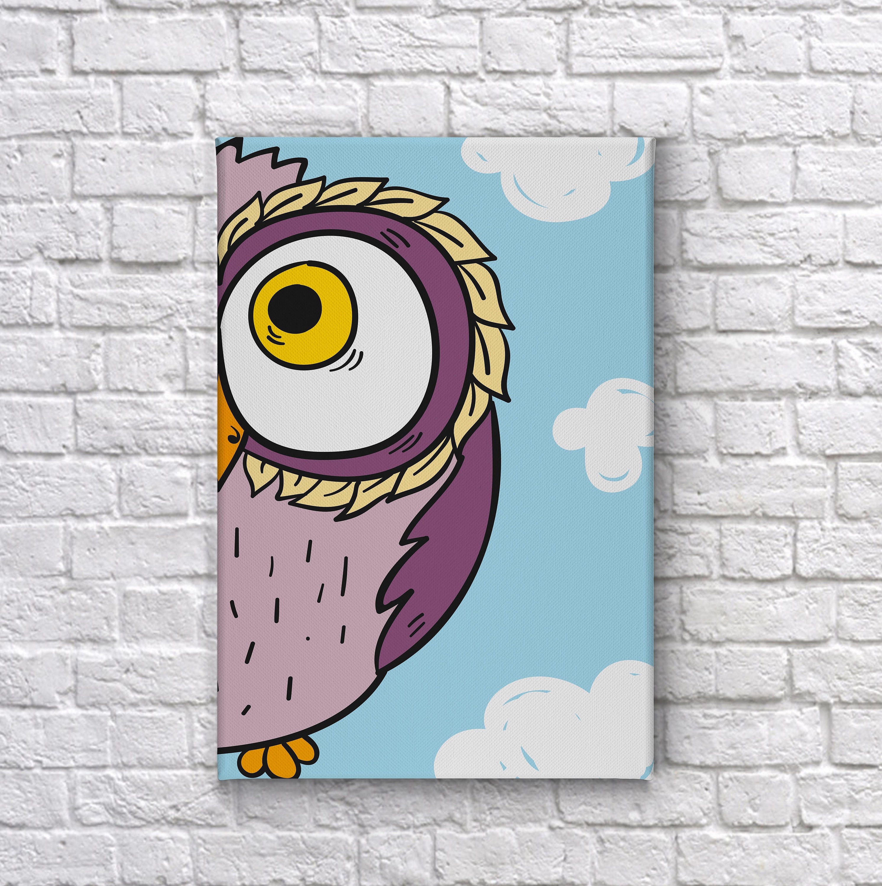 Half Cute Owl Nursery Decor Wall Art White Clouds and Blue Sky | Etsy