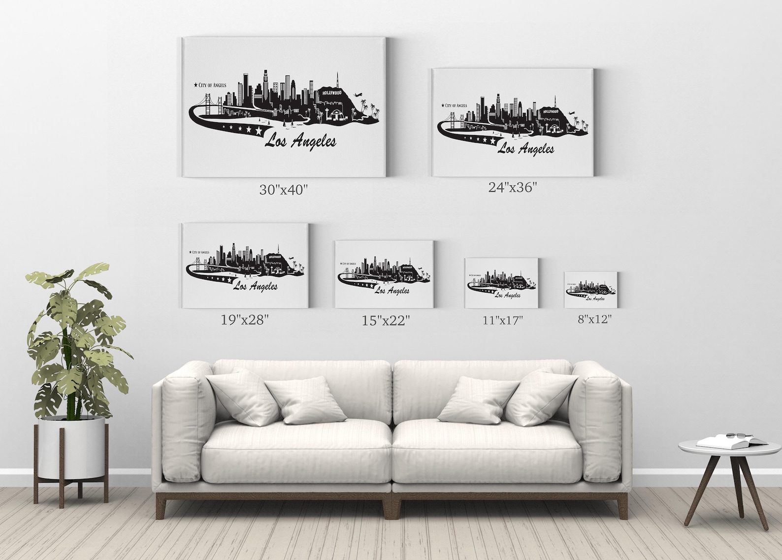 Los Angeles Skyline Wall Art Black LA White Background Canvas Print ...