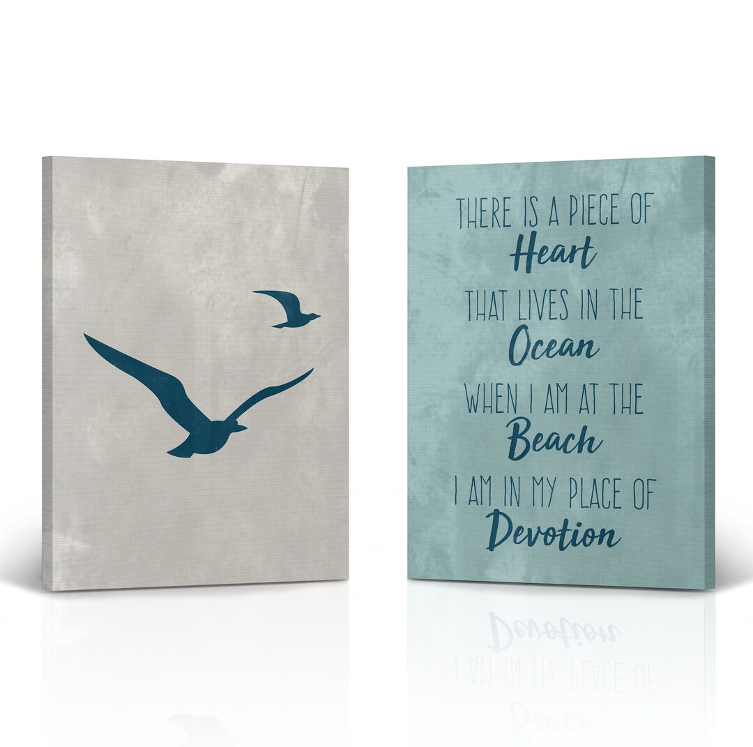Sea Gulls Ocean Quote Illustration Old Turquoise and Cream Coastal ...