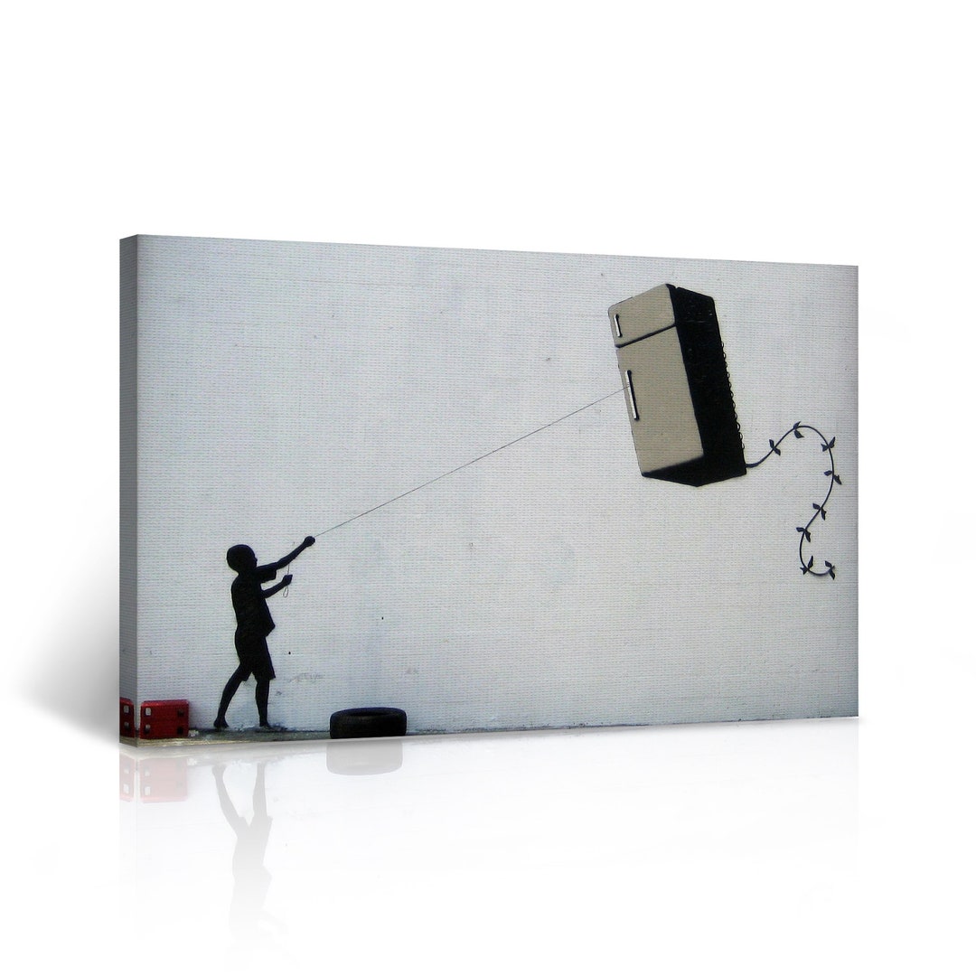 Banksy Canvas Wall Art Child Flying a Fridge Kite From New Orleans ...