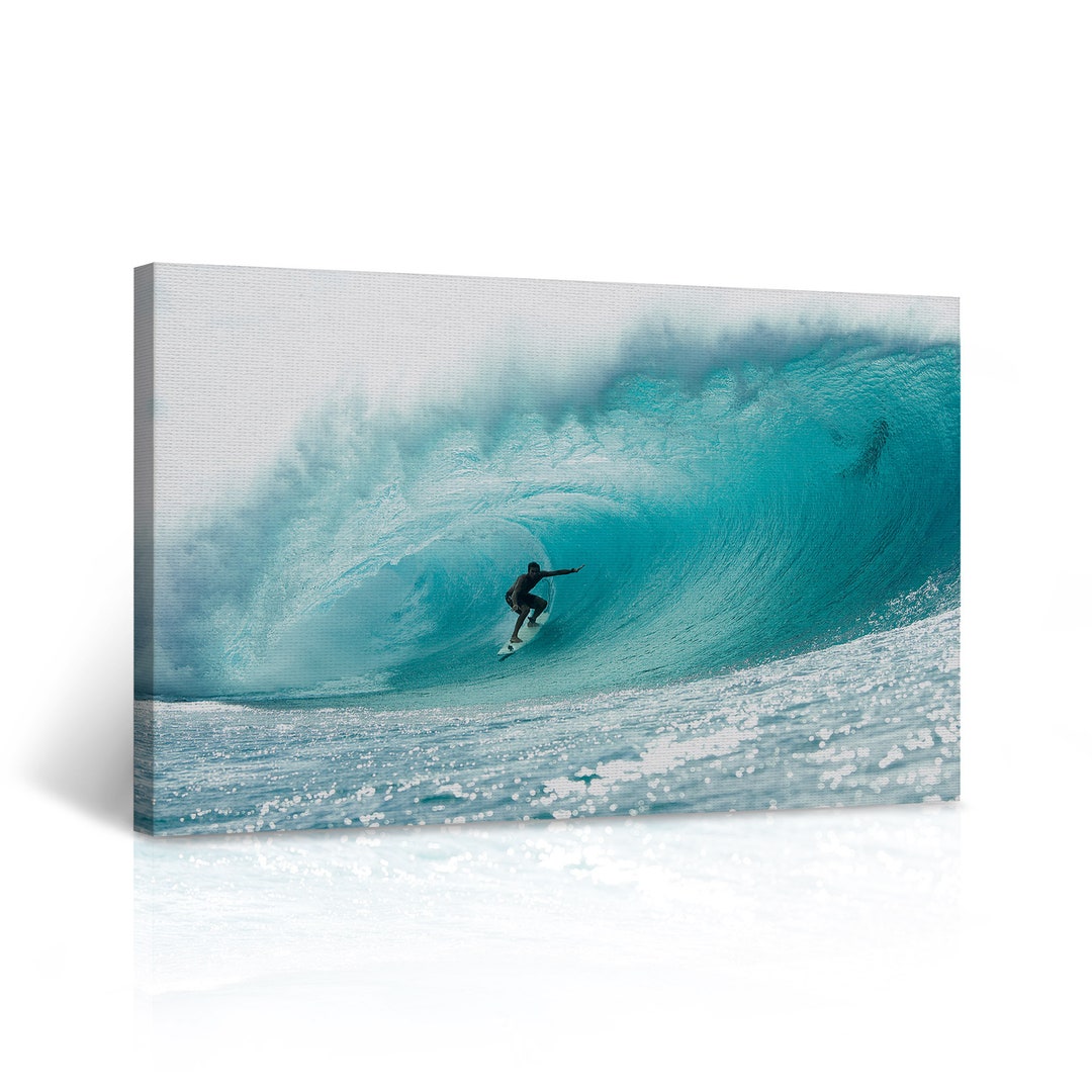 Surfer Teal Ocean Waves Big Giant Huge Wave Surfing Beach Living Room ...