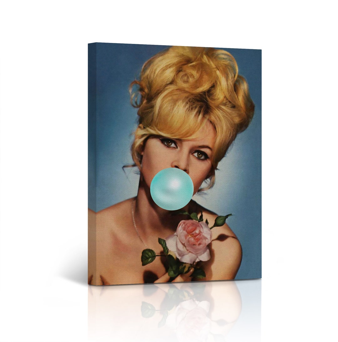Brigitte Bardot Teal Blue Bubble Gum Chewing Gum Colored Portrait Pop ...