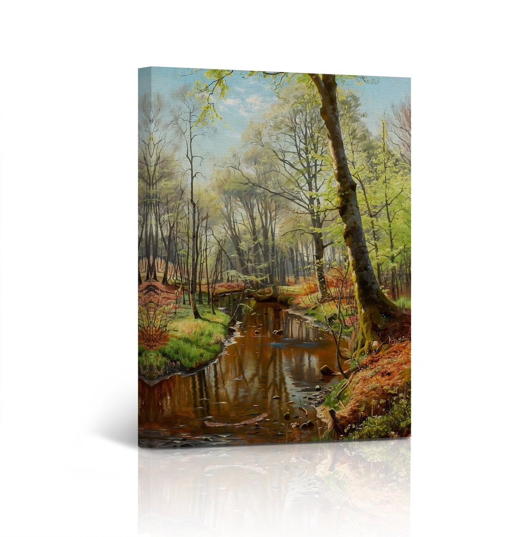Beech Trees at a Stream in Woods Peder Mork Monsted Canvas Wall Art ...