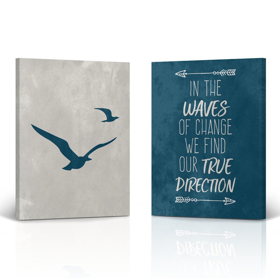 Sea Gulls and Quote Illustration Old Navy Blue and Cream Coastal Decor ...