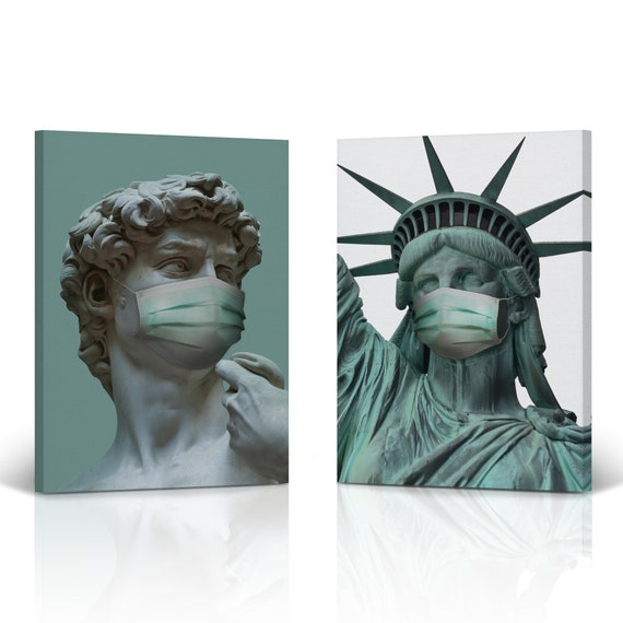 Michelangelo's David Statue of Liberty Wearing Mask 2 | Etsy