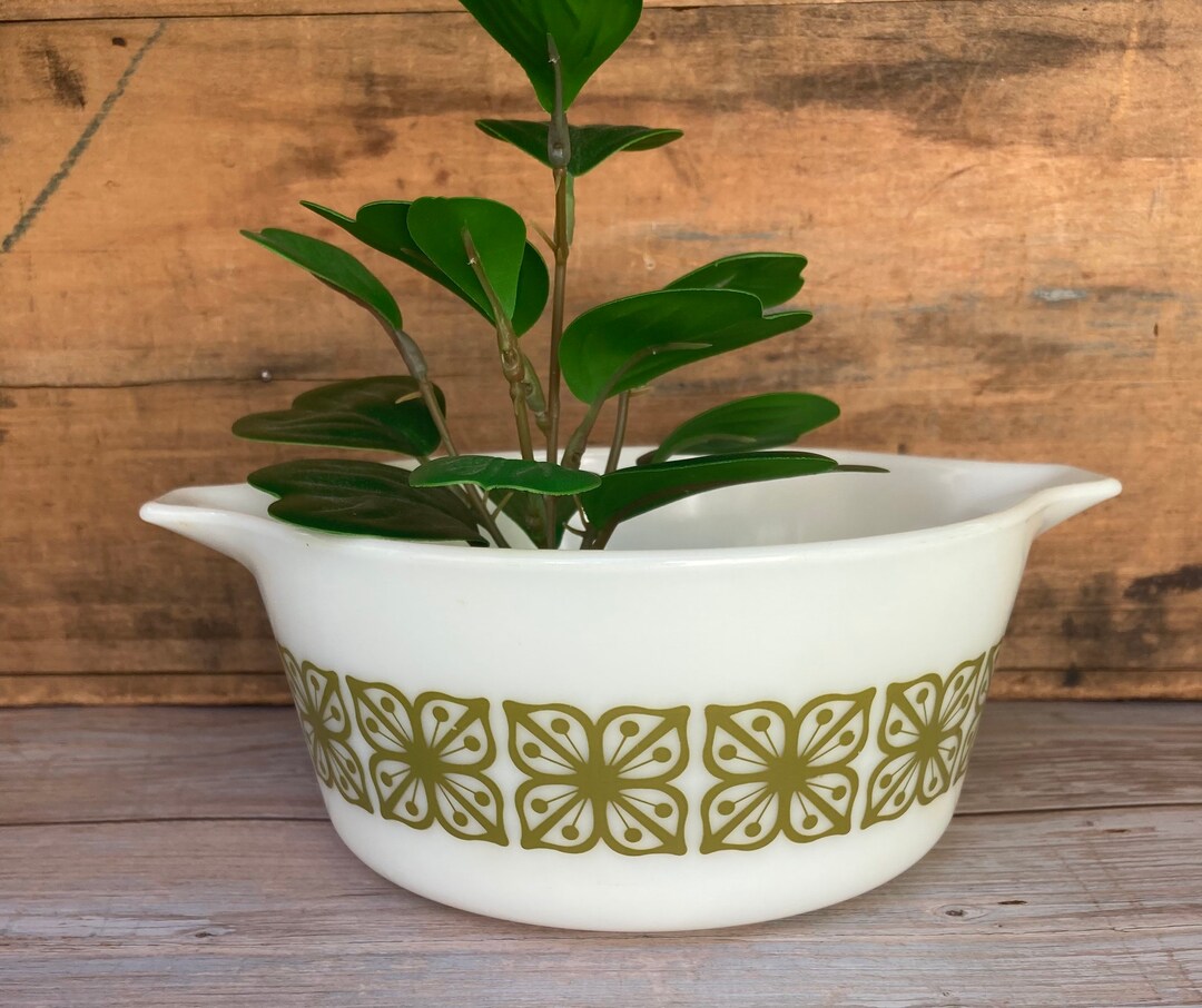 Vintage Pyrex Casserole Dish Green Verde Square Floral Pattern - Etsy