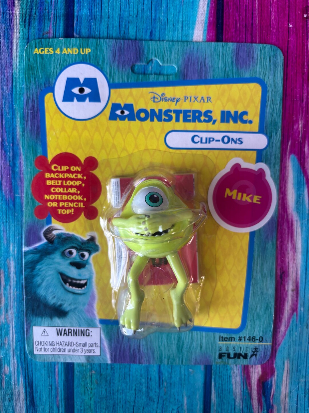 Vintage Basic Fun Disney Pixar Monsters Inc Mike Clip Ons Action Figure ...
