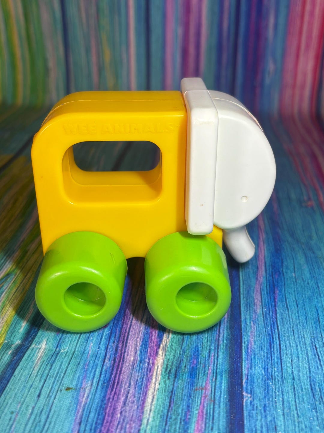 Vintage Playskool Wee Animal Elephant Car Vehicle Yellow White Green ...