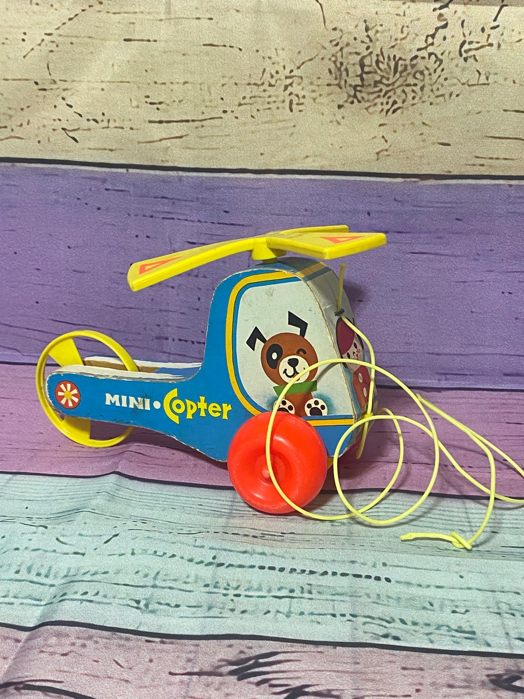 Vintage 1970 Fisher Price Helicopter Pull String Toy Collectible Kids ...