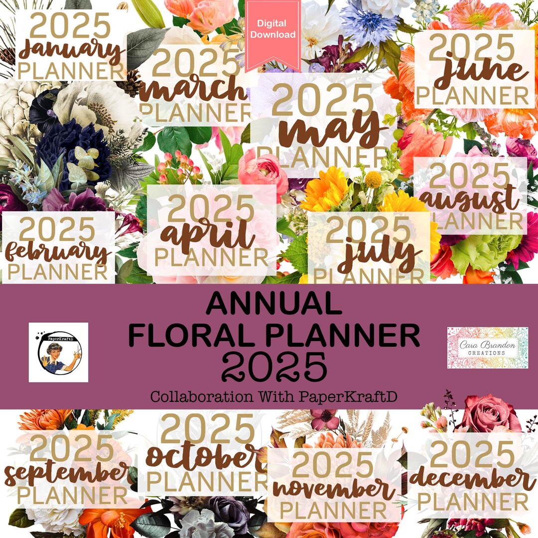 2025 Floral Planner Bundle, Weekly & Monthly, Junk Journal (digital ...