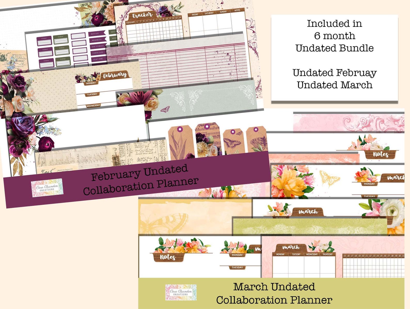 Undated Planner Bundle, January-june, Weekly Monthly Printable (digital ...