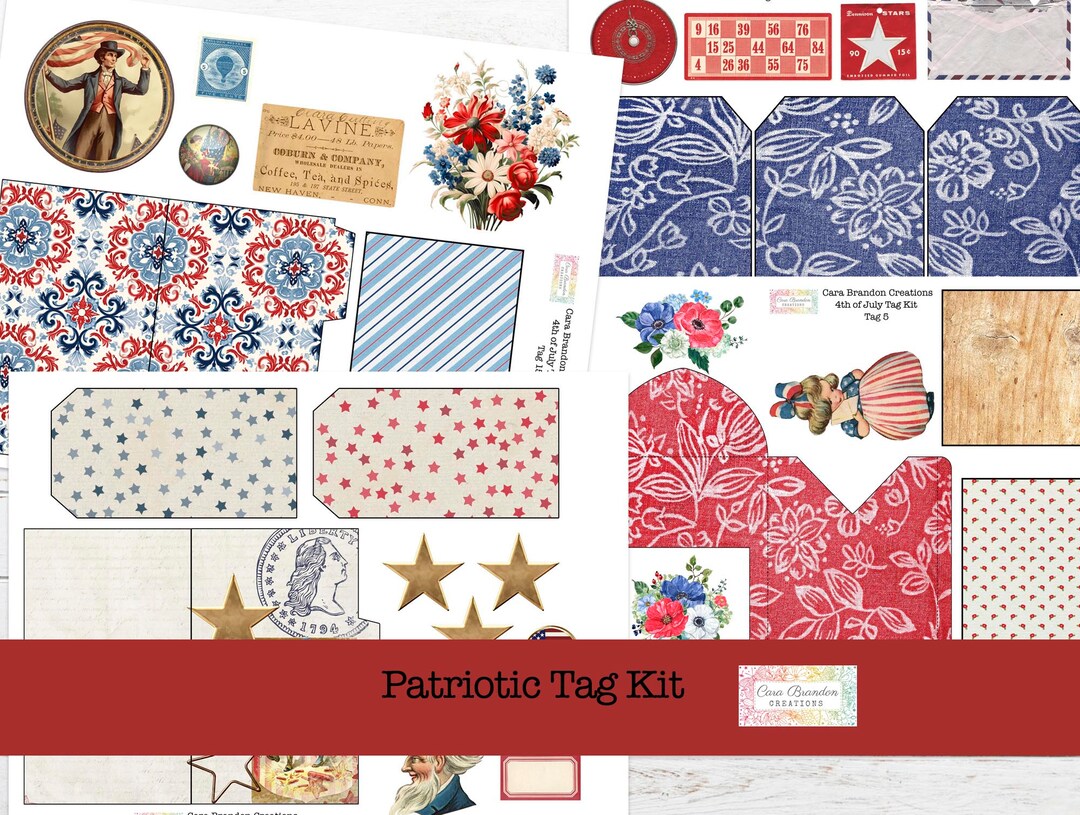 Patriotic Tag Kit, Red White Blue Tags, Independence Day Crafting ...