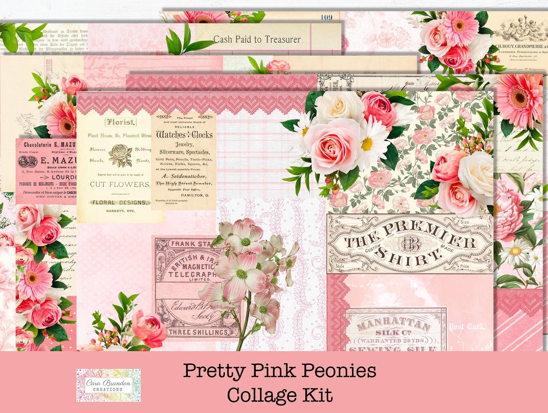 Spring Journal Printable, Printable Collage Pages, Pretty Pink Peonies ...