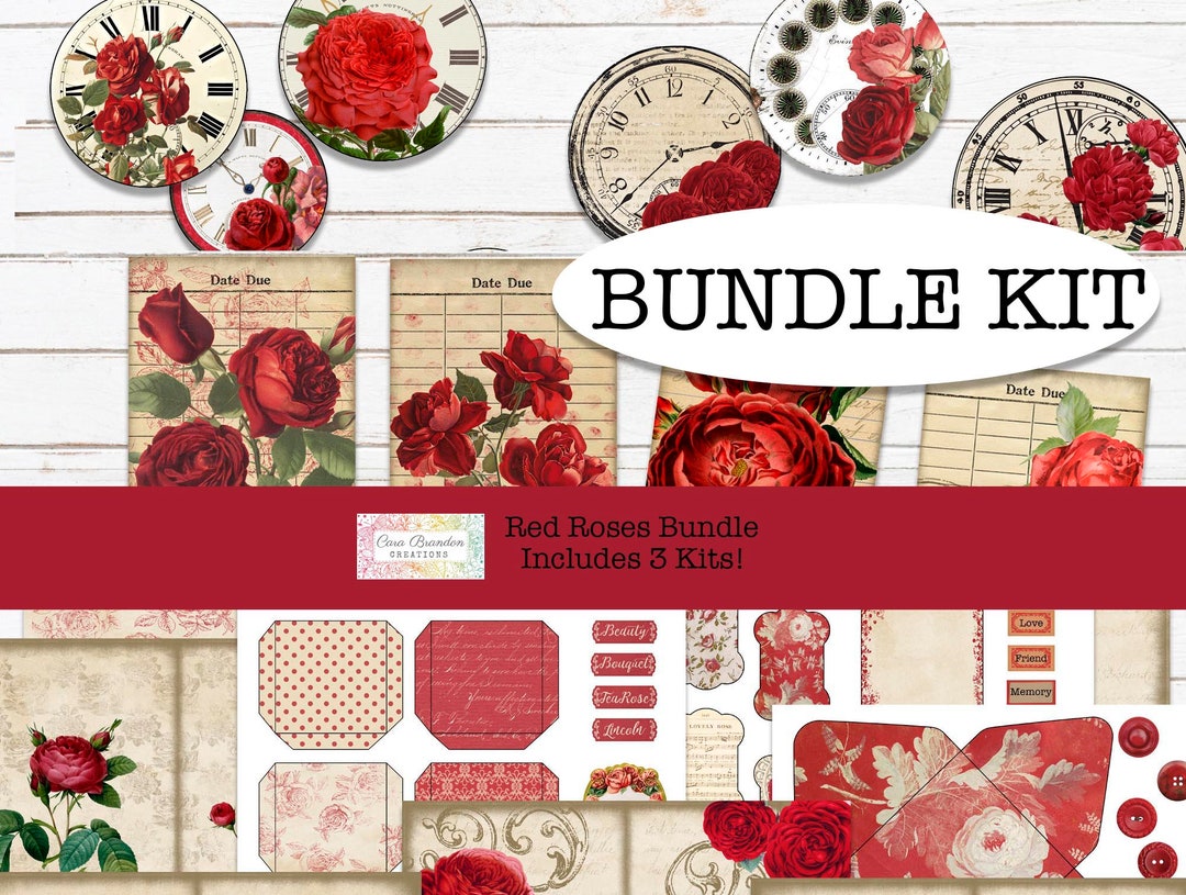 Rose Junk Journal Kit, Rose Junk Journal Kit Bundle, Red Rose Junk ...