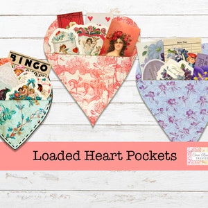 Loaded Heart Pockets, Vintage Valentine Ephemera, Heart Pockets, Junk ...