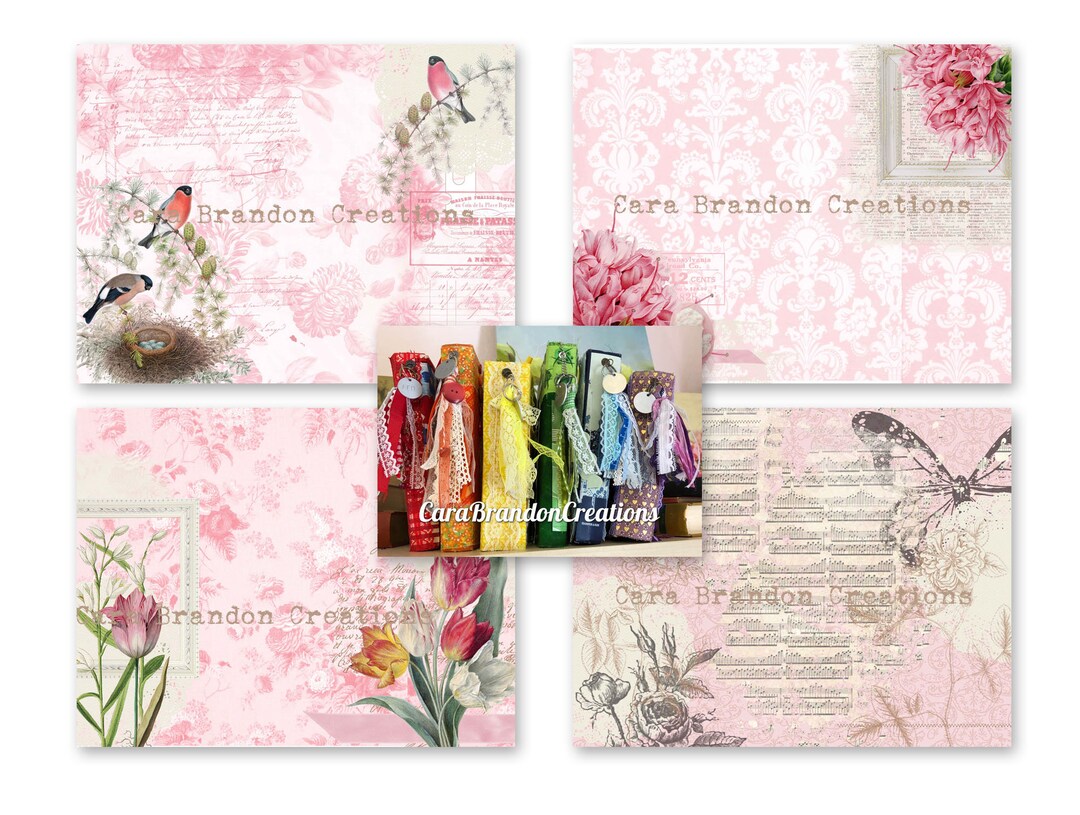 Pink Floral Junk Journal Kit, Blushing Blooms, Birds (digital Download ...