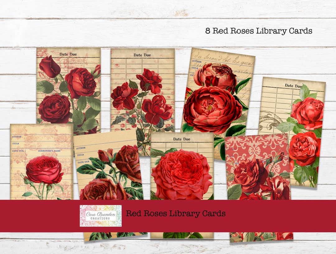Roses Library Cards , Red Roses Ephemera, Vintage Red Roses Library ...