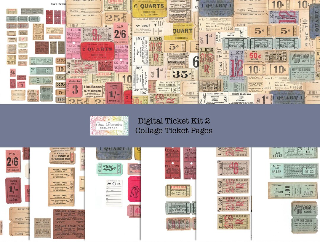 Digital Tickets Kit 2, Junk Journal Kit, Digital Tickets Kit, Retro ...