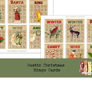 Rustic Christmas Bingo Cards Junk Journal Kit, Christmas Bingo Cards ...