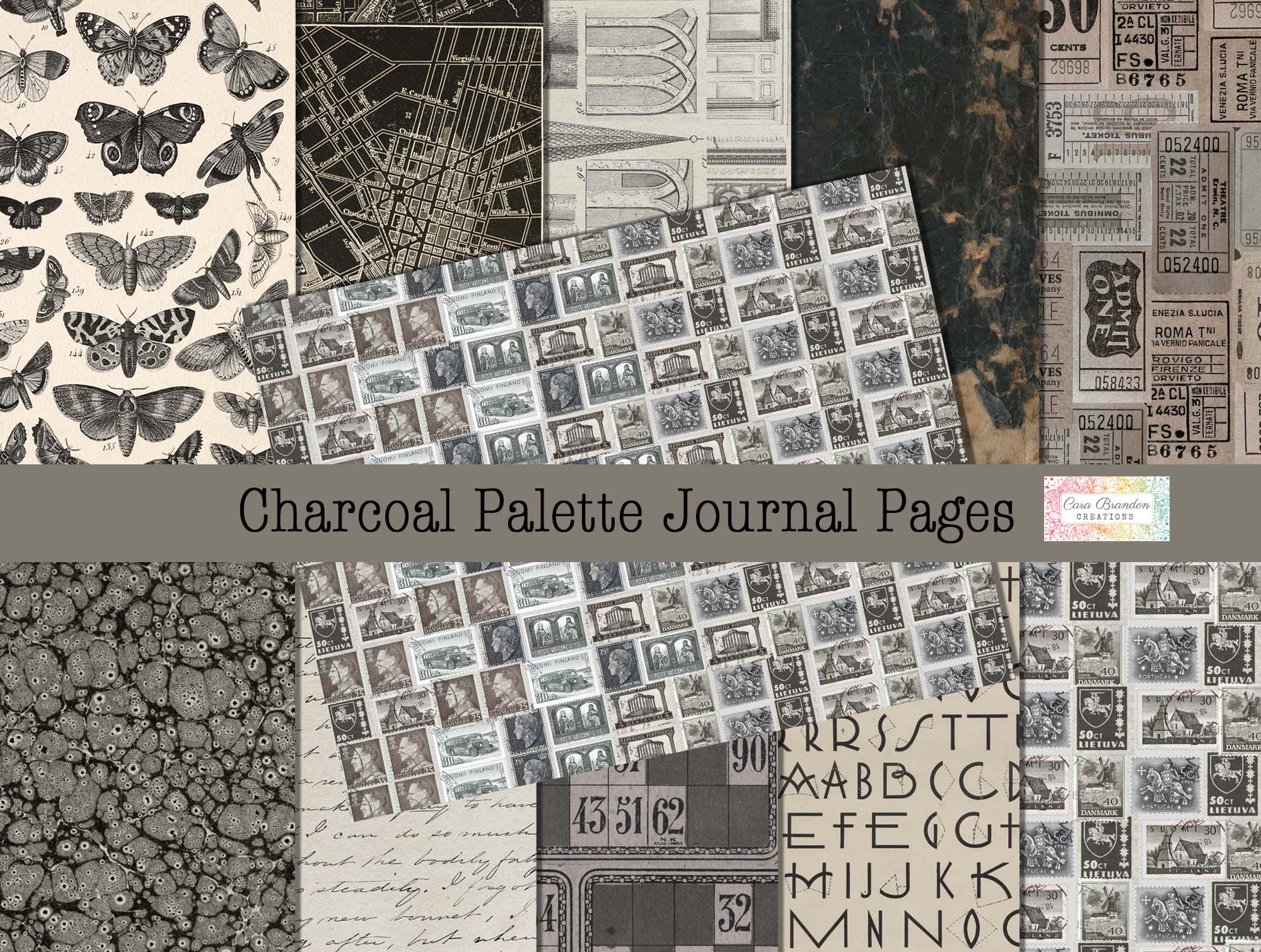 Charcoal Palette Junk Journal Kit | Neutral Grunge Printable Papers ...