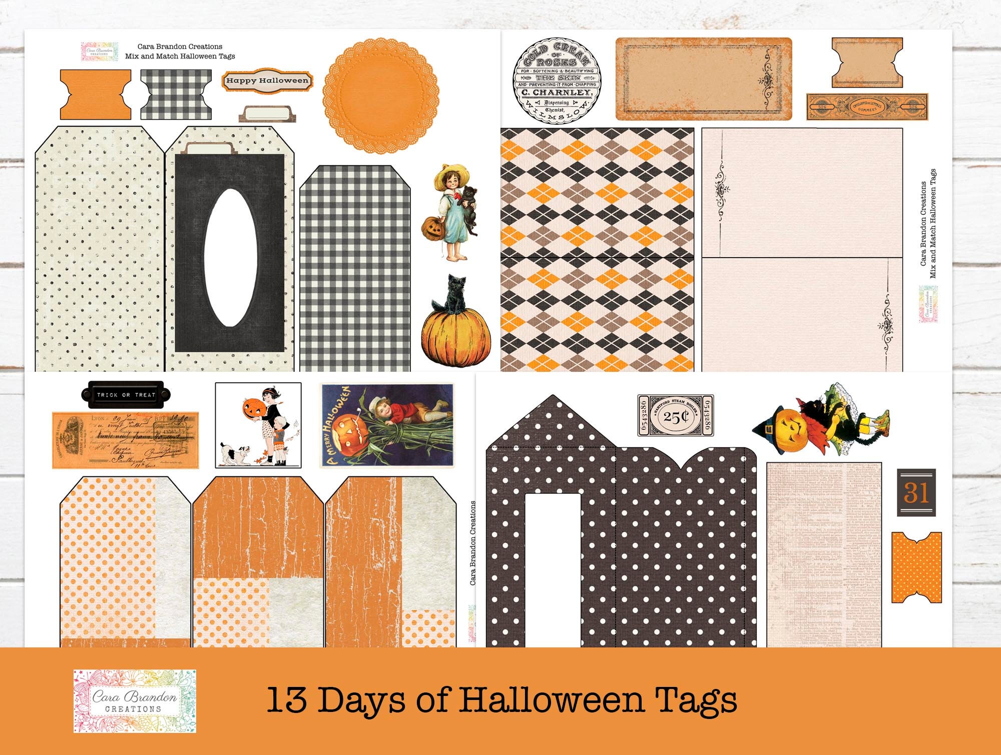 13 Days of Halloween Tags Vintage and Retro Halloween Images - Etsy