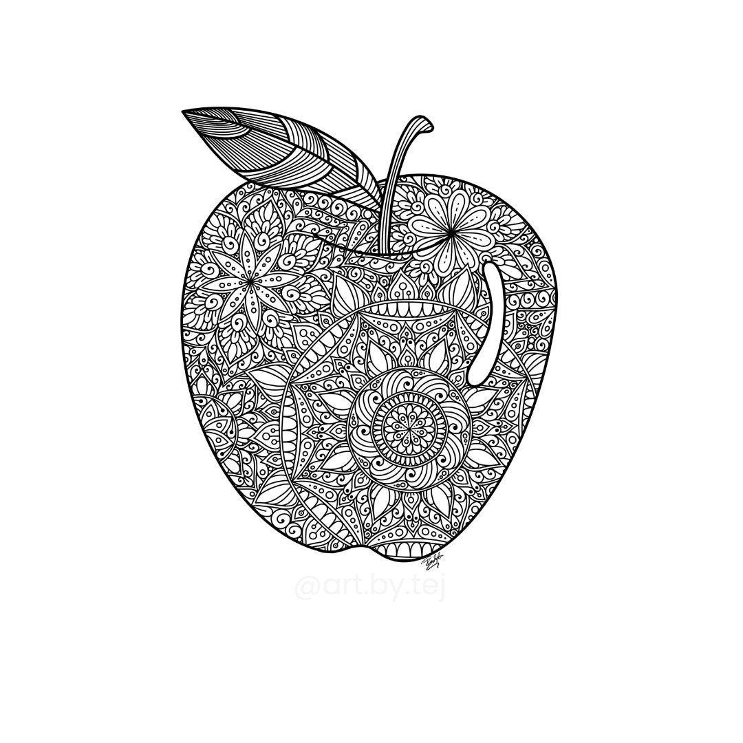 Apple Zentangle Wall Art Decor Abstract Digital Apple Fruit Download ...