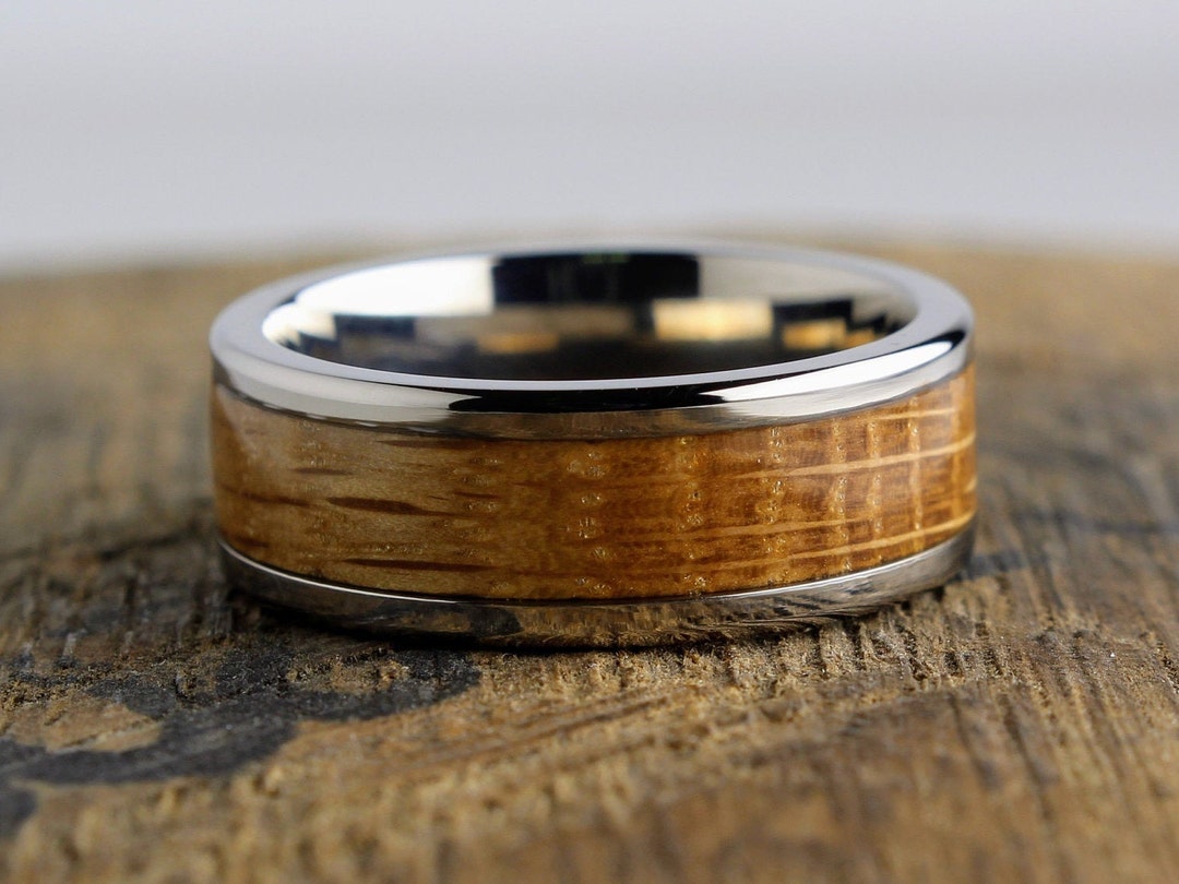 Hand Made Whiskey Barrel Wood Ring With Solid Titanium Comfort Fit Core ...