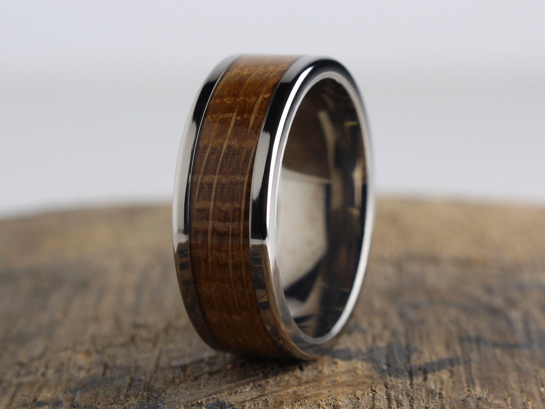 Hand Made Whiskey Barrel Wood Ring With Solid Titanium Comfort - Etsy