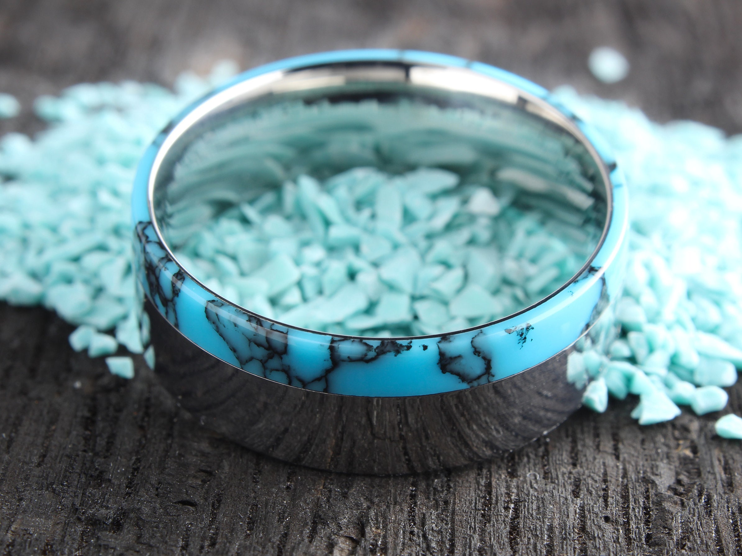 Wedding Band with Turquoise Inlay Women's Rings | Etsy