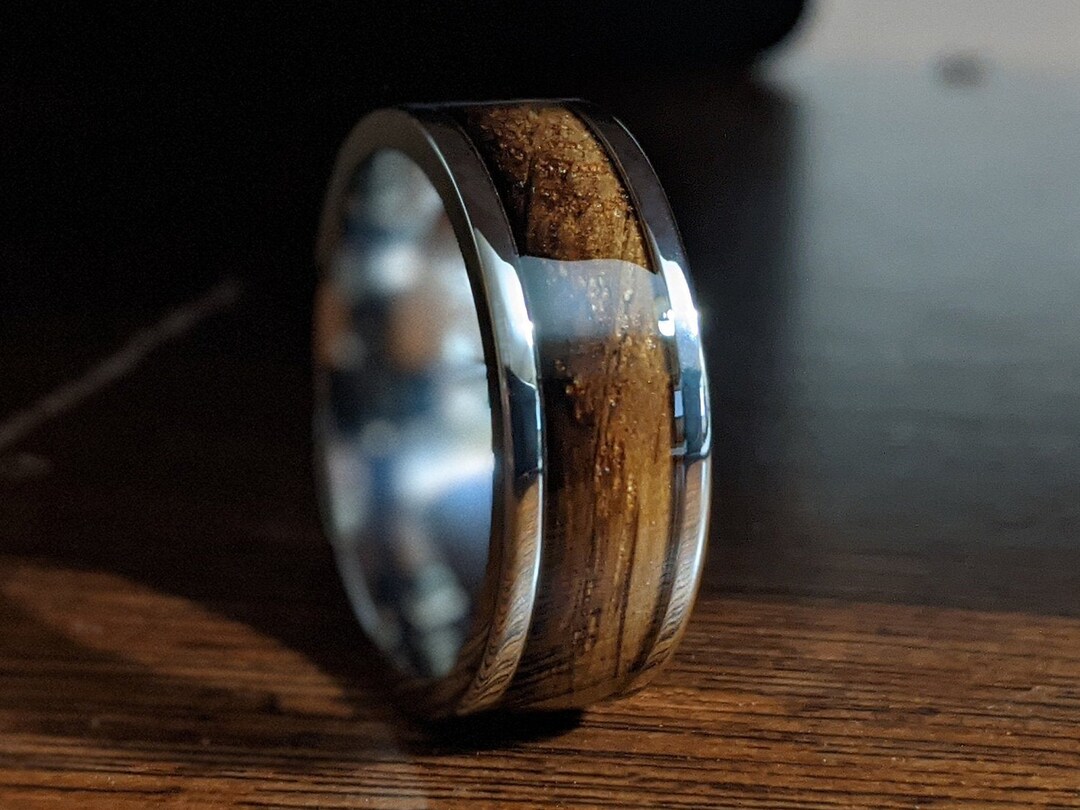 Unique Whiskey Barrel Wood Ring With Titanium Core - Handcrafted Men's ...