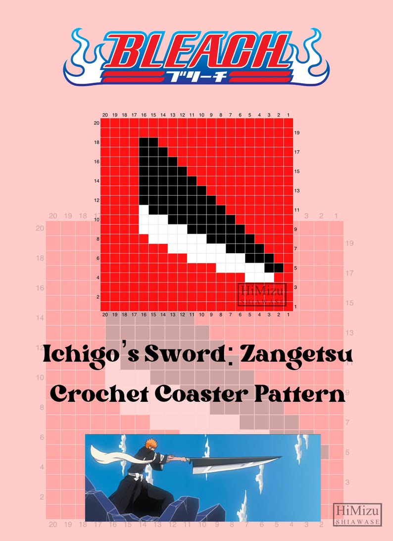 Bleach Ichigo Sword Zangetsu Pixel Crochet Crotchet Coaster Pattern ...