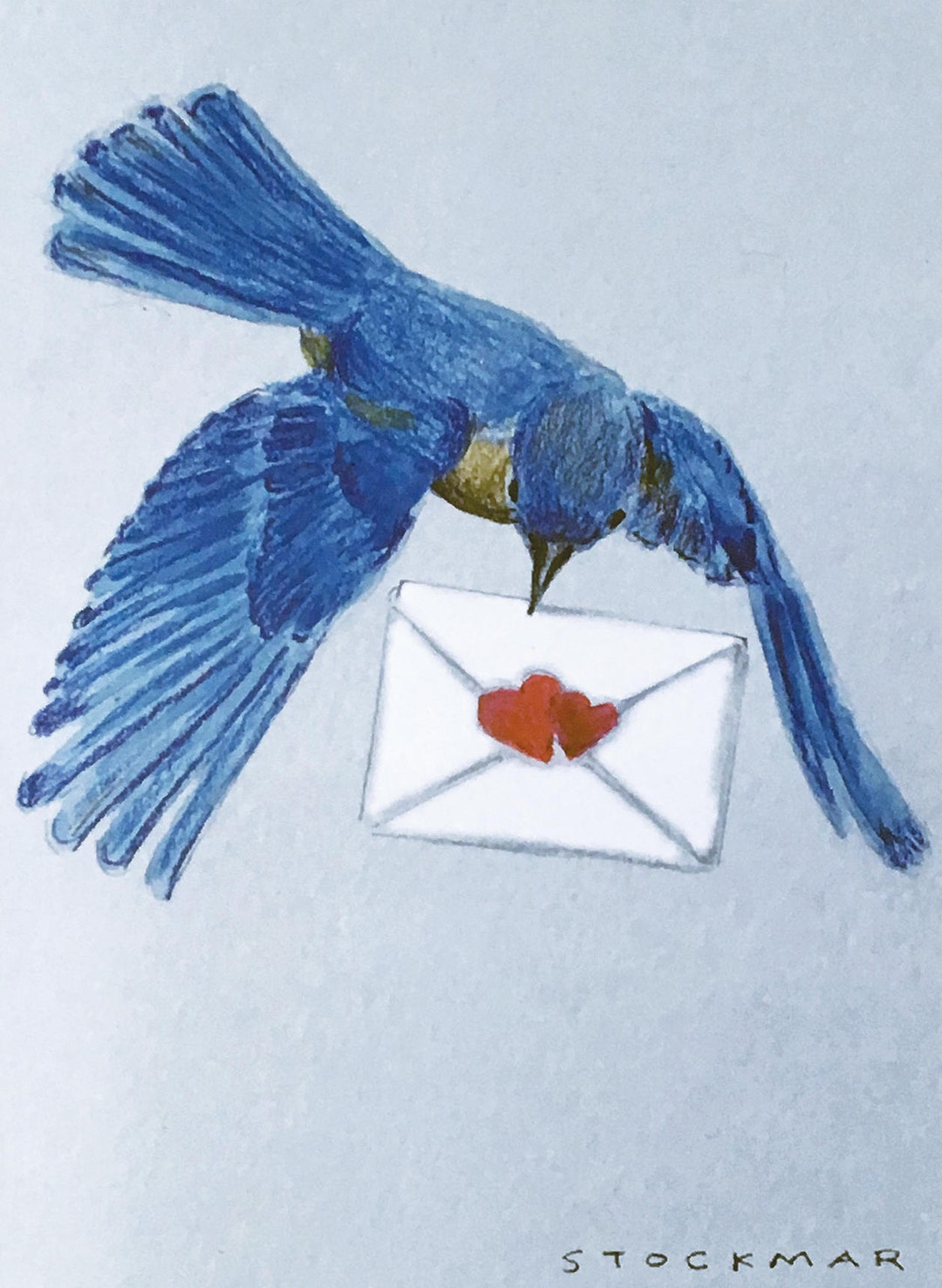 Bluebird With Love Letter - Handmade Card - Etsy