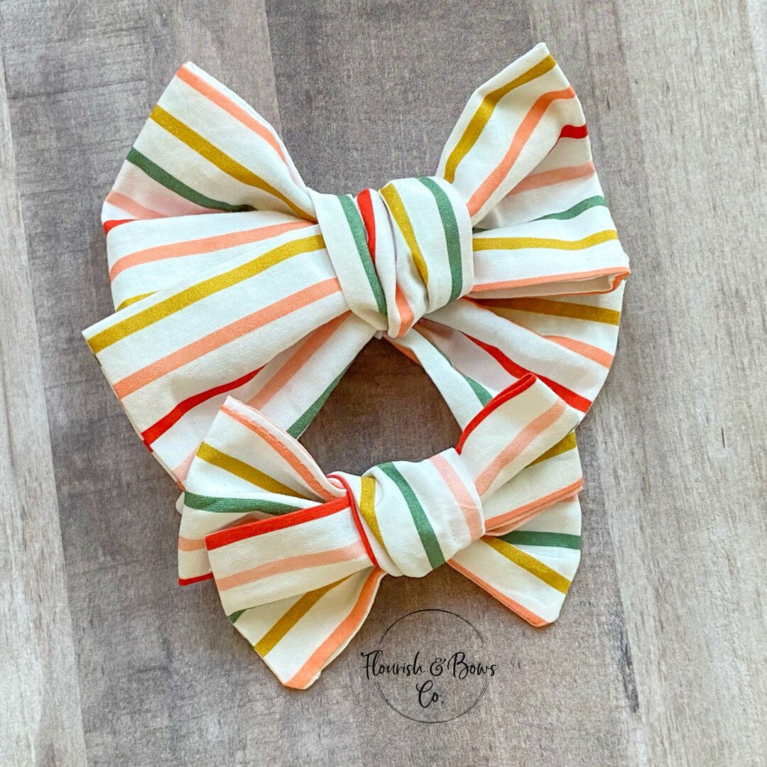 Vintage Striped Hair Bow, Boho Striped Hair Clips, Boho Hair Bows, Baby ...