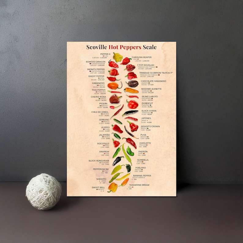 Scoville Scale Poster - Hot Pepper Heat Chart - Spicy Food Guide ...