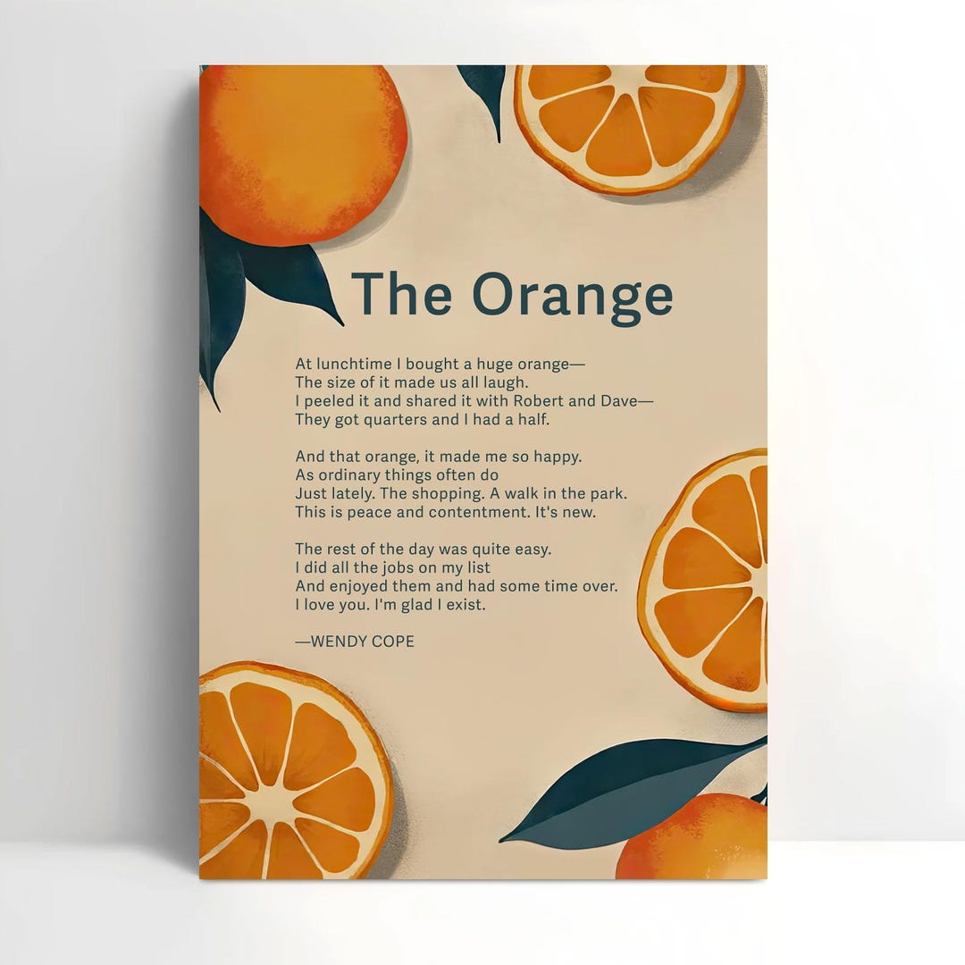 The Orange Poem Print - Wendy Cope - Abstract Art - Literary Wall Decor ...