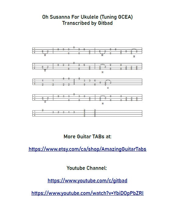 Oh Susanna Ukulele TAB + Video Lesson Link | Ukulele Lesson How to Play ...
