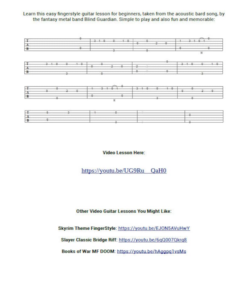 Easy Beginner Fingerstyle Guitar TAB - Etsy