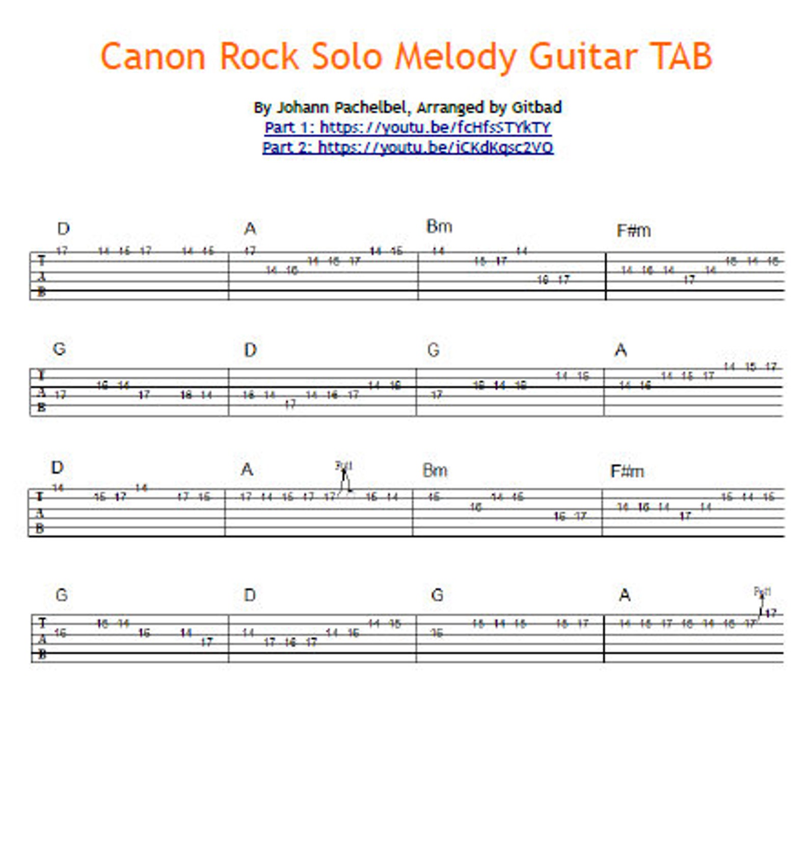 Canon Rock Solo Melody Guitar TAB - Etsy Canada